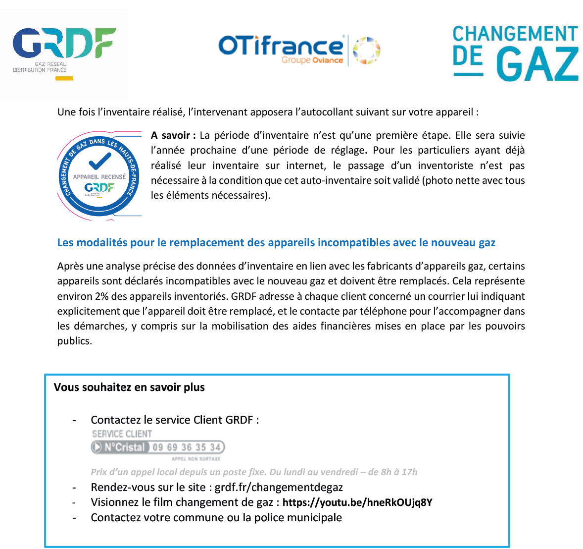 GRDF : changement de gaz – Site de la ville d'Outreau
